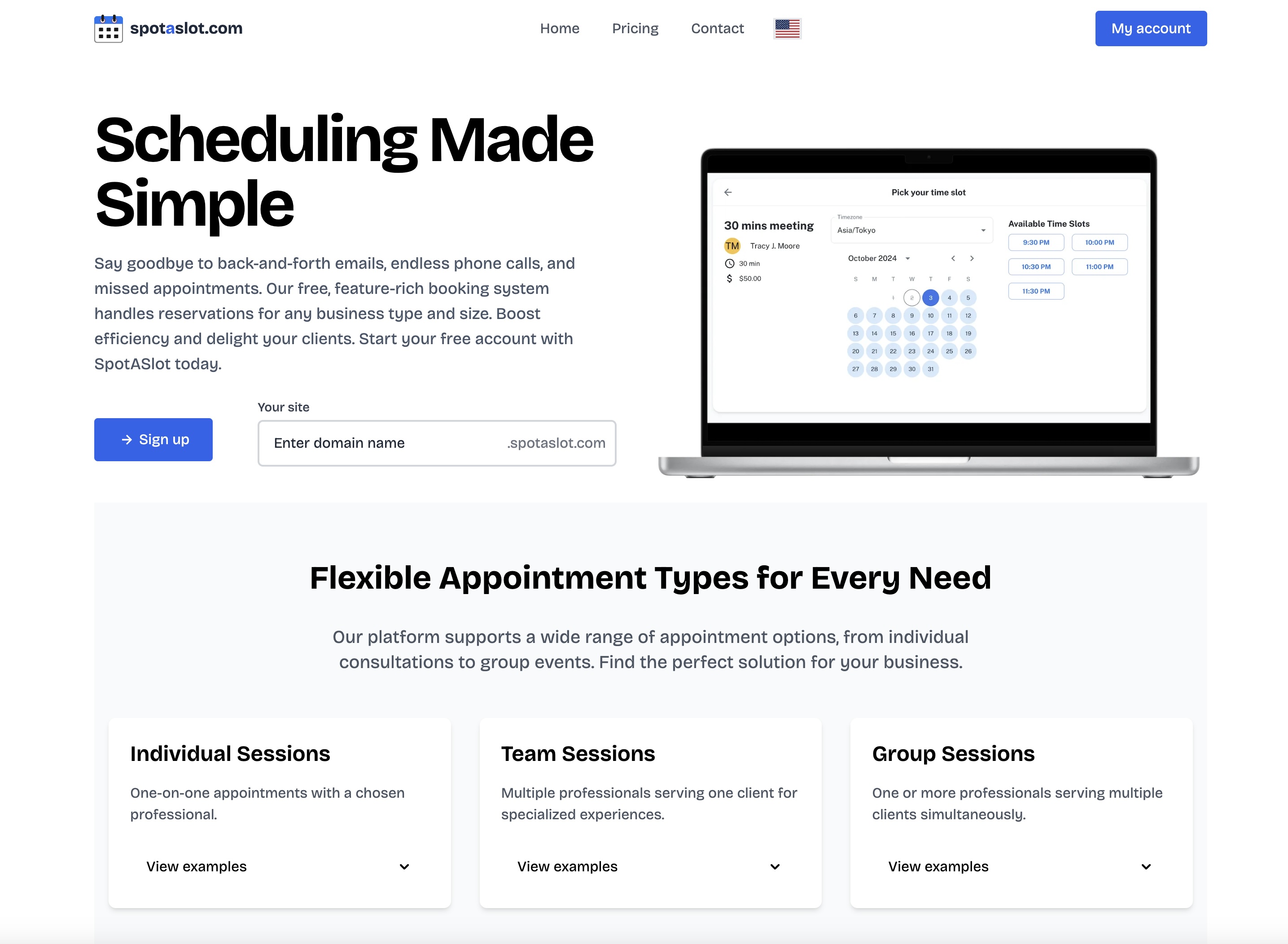 Free Appointment Scheduling System | SpotASlot.com